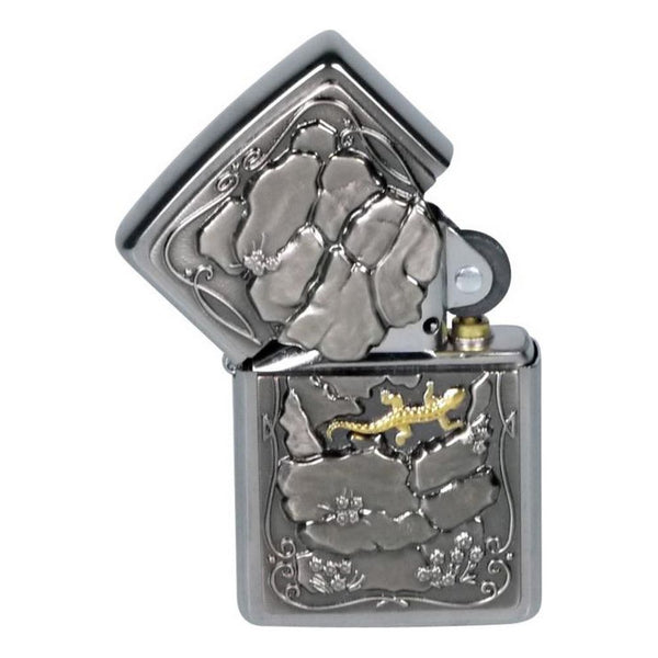 Zippo Lizard Trick 2 Lighter i Sort/Rød Træbox – The Prince Webshop